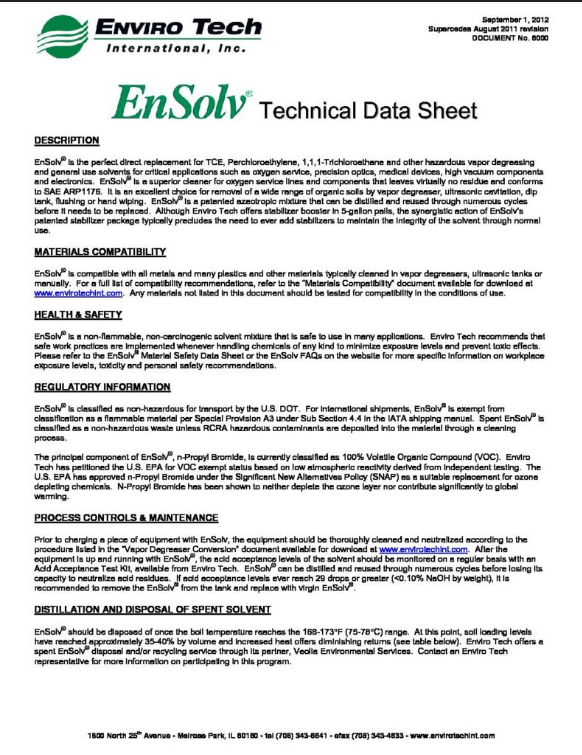 ENSOLV, Vapor Degreasing Agent. 1 Gal - $224.00 - MROSupplyShop
