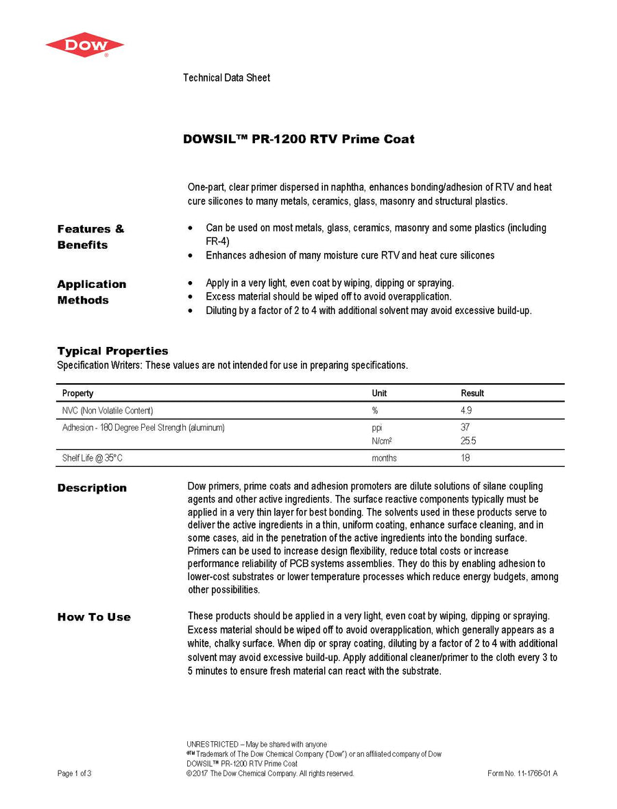 DOWSIL™ PR-1200 RTV Prime Coat, Clear, Pint (309 Gram) $42.75 ...