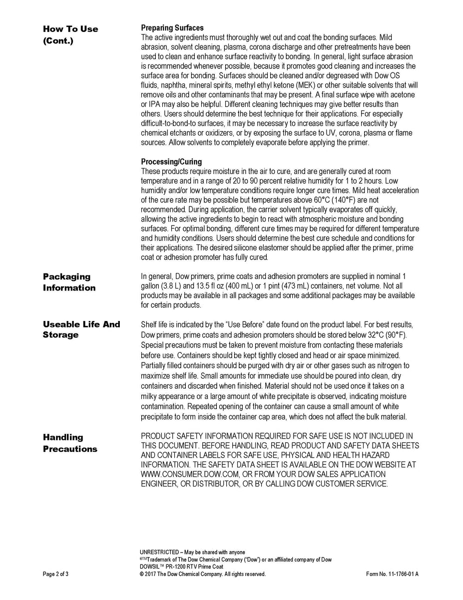 DOWSIL™ PR-1200 RTV Prime Coat, Clear, Pint (309 Gram) $42.75 ...