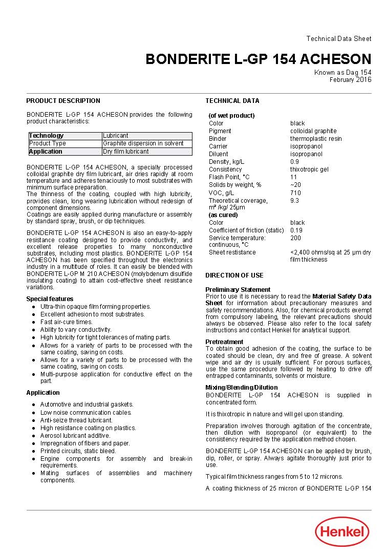 Henkel Bonderite DAG 154 Dry Film Lubricant, 1224736, per 3.17Kg ...