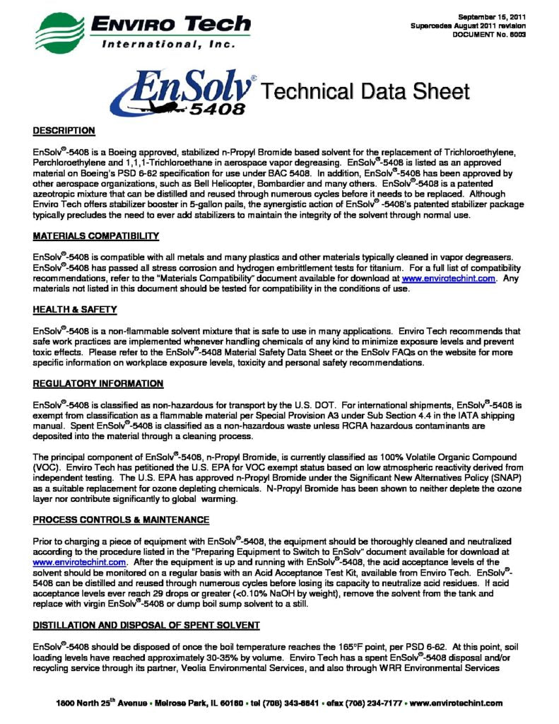 ENSOLV-5408 Solvent, Boeing BAC 5408 , Per 5 gl. Pail - $759.00 ...